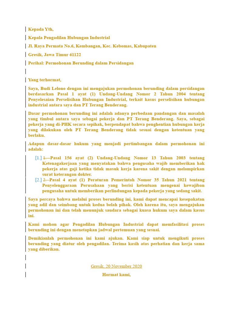 Surat Pengajuan Berunding Dan Perjanjian Industrial | PDF