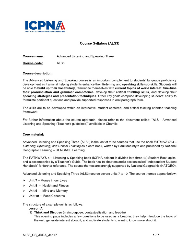 ALS3 Syllabus | PDF | Vocabulary | Critical Thinking