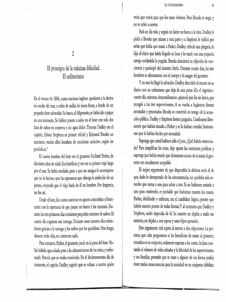 El Principio de La Máxima Utilidad. Utilitarismo. Texto de Sandel. | PDF