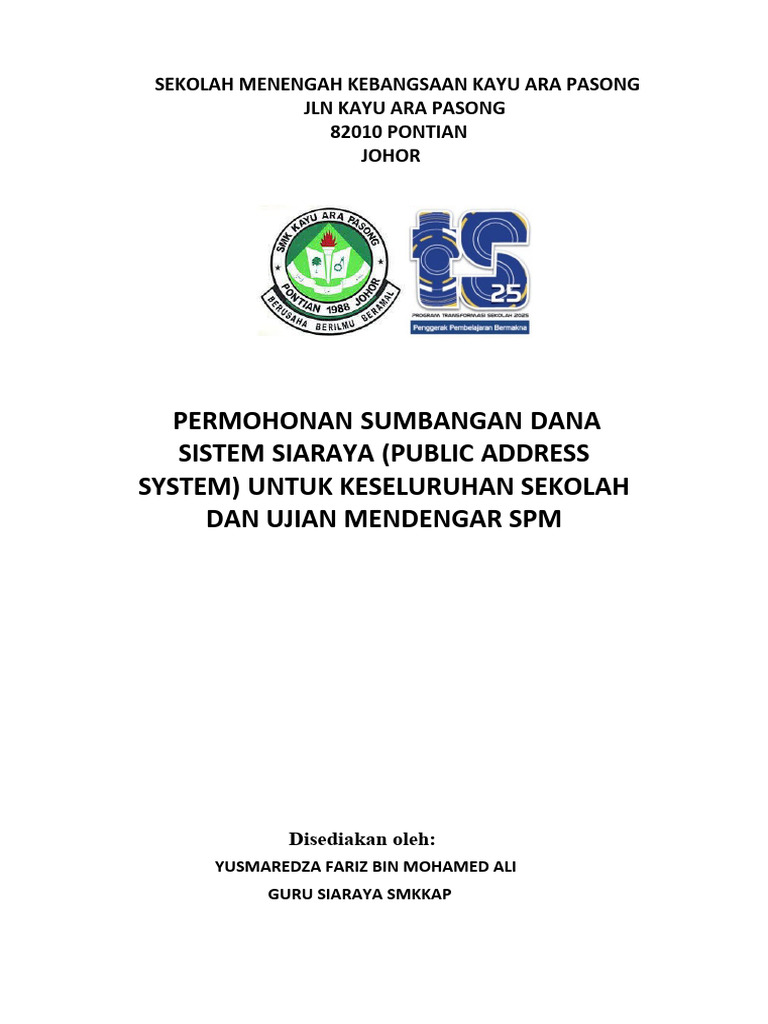 Permohonan Dana Sistem Siaraya SMKKAP | PDF | Griya & Taman | Komputer