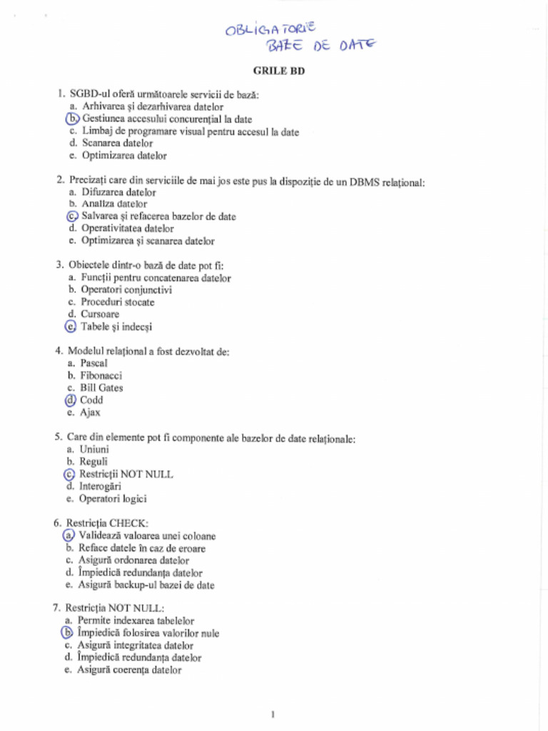 Grile Complete - BD Baze de Date | PDF