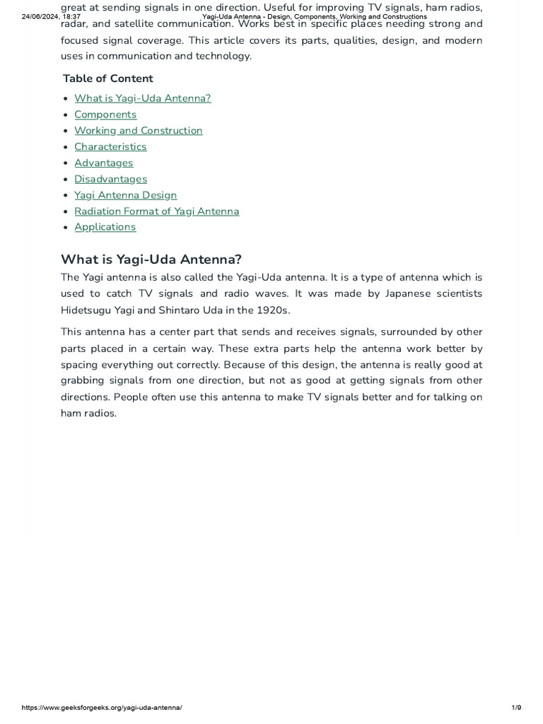 Yagi-Uda Antenna - Design, Components, Working and Constructions | PDF ...