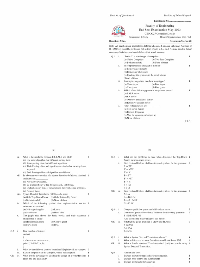 CS3CO27 Compiler Design | PDF