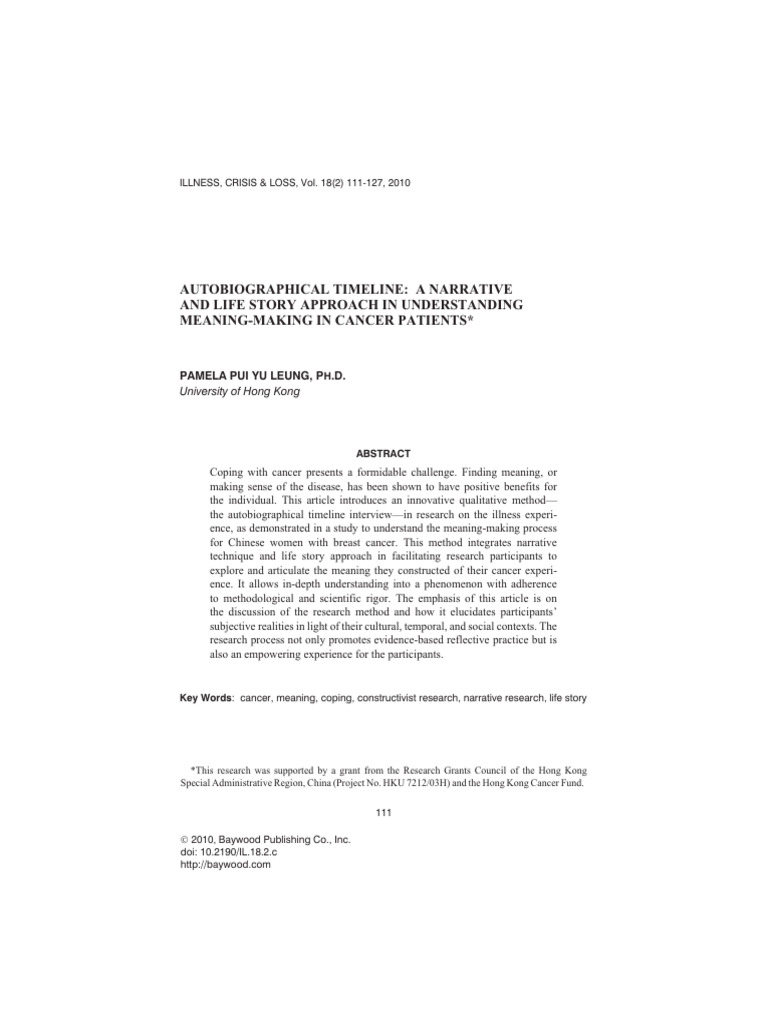 Leung 2010 Autobiographical Timeline A Narrative and Life Story Approach in Understanding ...
