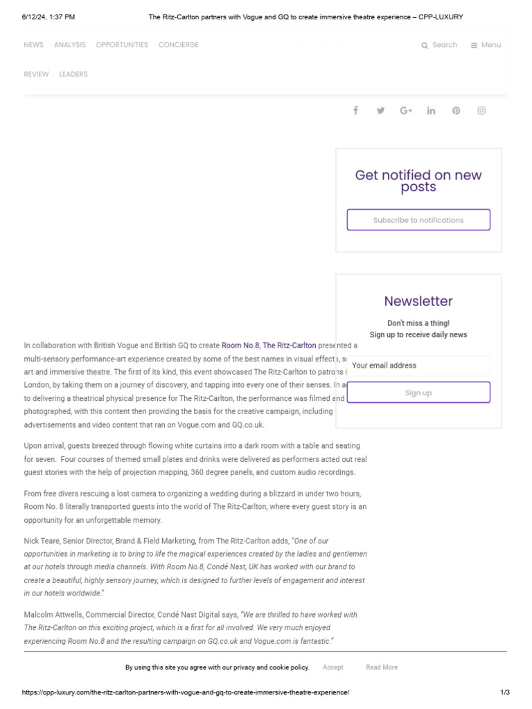 The Ritz-Carlton Partners With Vogue and GQ To Create Immersive Theatre Experience - CPP-LUXURY ...