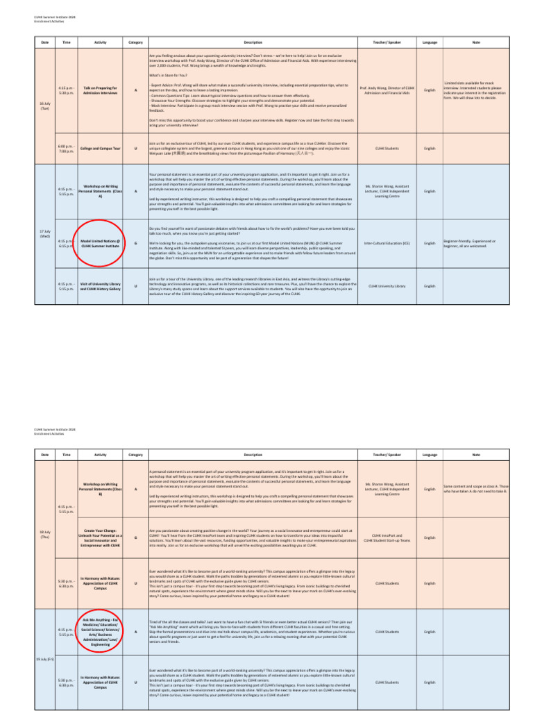 SI 2024 - Enrichment Activities - Student Ref. | PDF | Self-Improvement