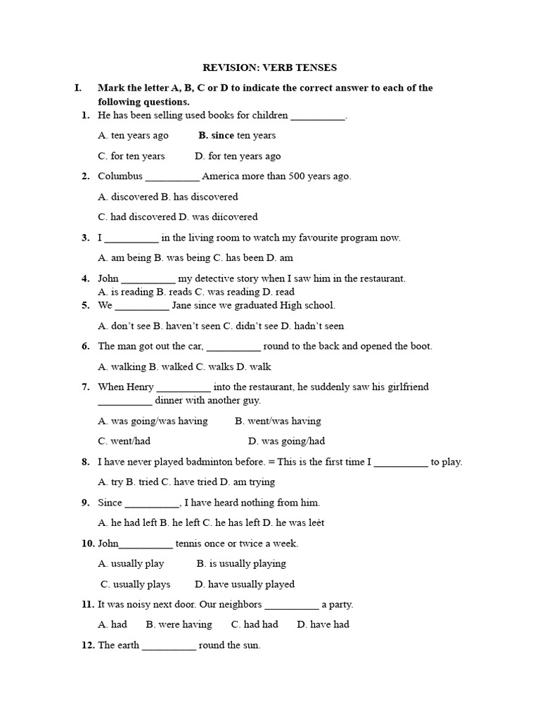 Revision Verb Tenses | PDF