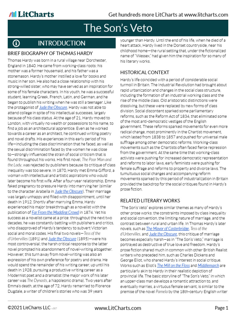 The Sons Veto LitChart 240623 141748 | PDF | Happiness | Thomas Hardy