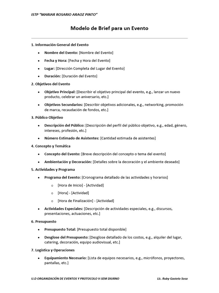 Modelo de Brief para Un Evento | PDF | Presupuesto