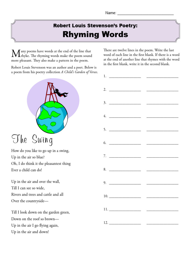 Robert Louis Stevenson's Poetry - Rhyming Words | PDF | Poetry | Rhyme