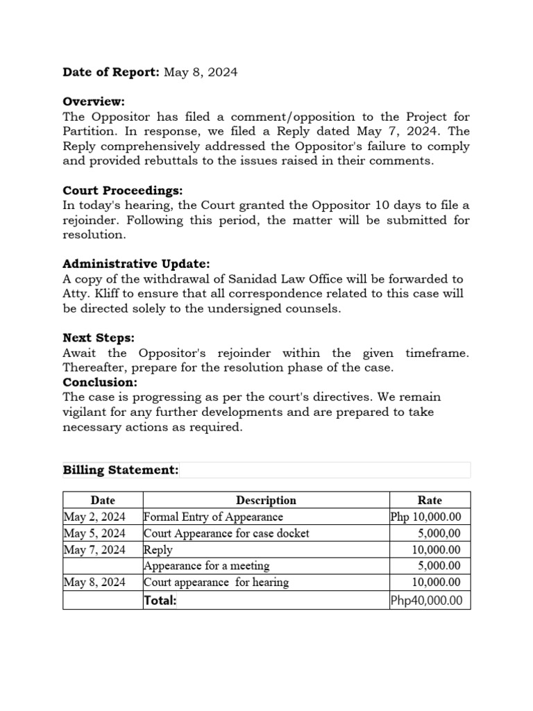 Case Status and Billing | PDF | Law
