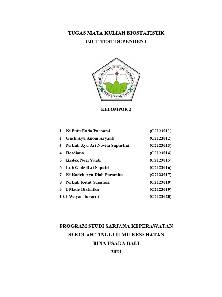 Kelompok 2 Uji T Test Dependent Pdf
