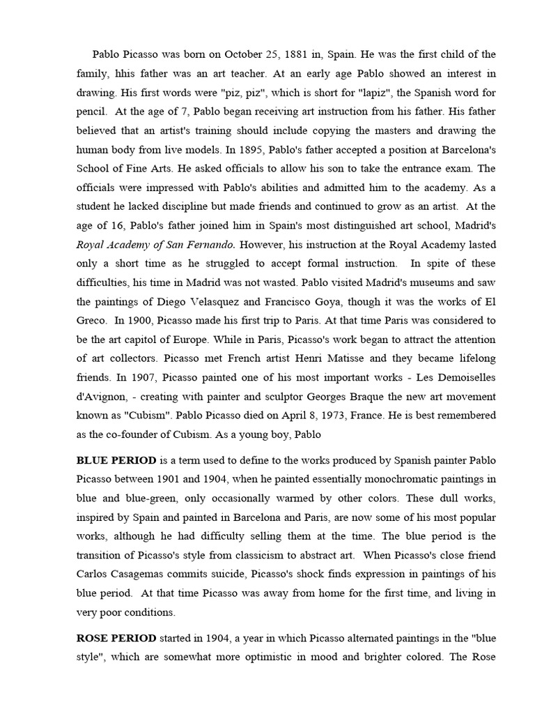 Pablo Picasso Pdf Pablo Picasso Cubism