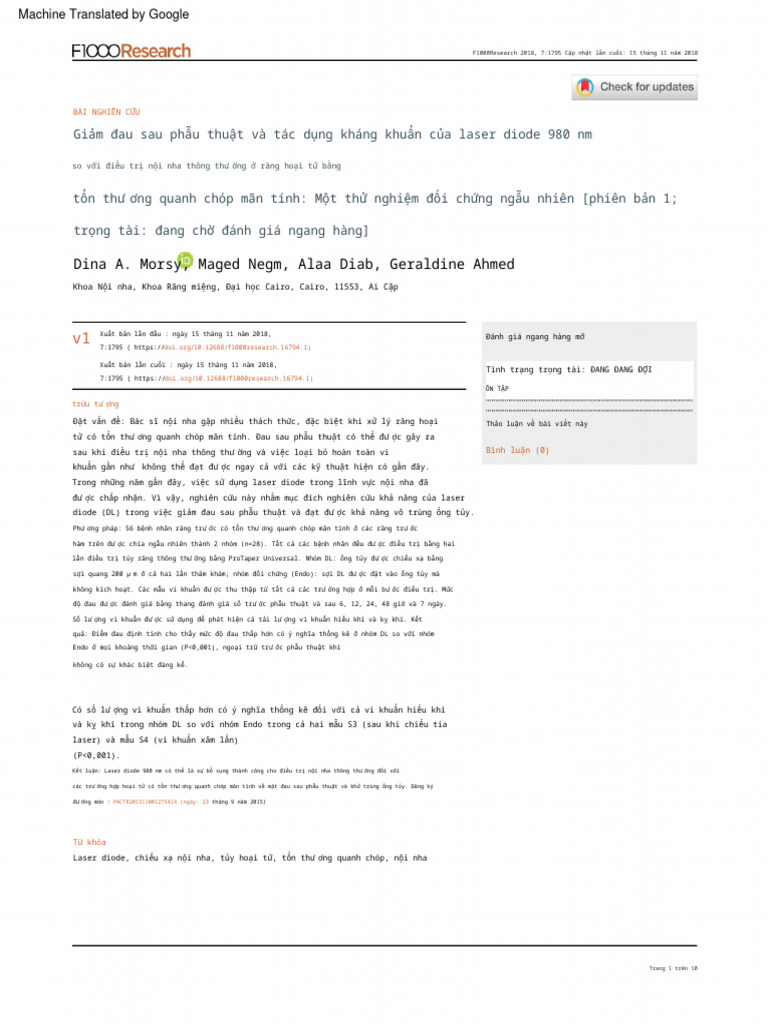 2018-Postoperative Pain and Antibacterial Effect of 980 | PDF