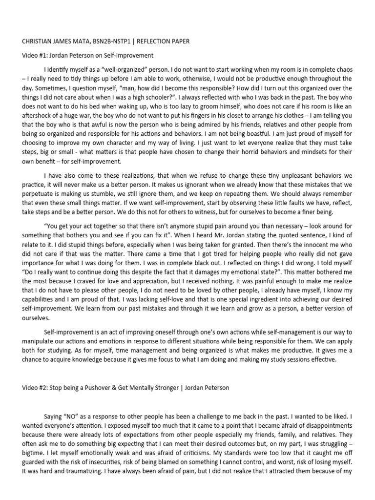 CHRISTIAN JAMES MATA Reflection | PDF | Risk | Personal Development