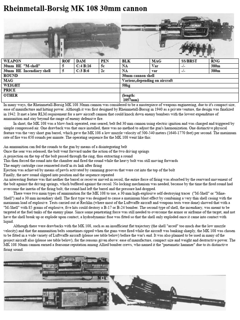 Pain Gun - Rheinmetall-Borsig MK 108 30mm Cannon | PDF | Shell (Projectile) | Flight