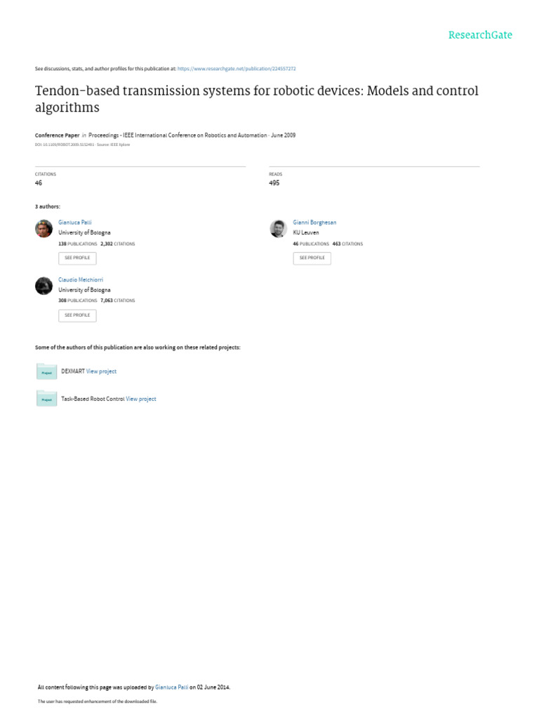 Robotic Tendon Systems Control | PDF | Robotics | Mechanical Engineering