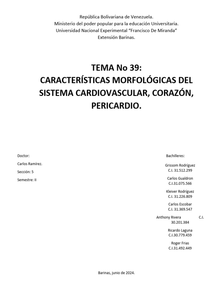 Tema 39 Unidad III Morfofisiología II | PDF | Corazón | Sistema circulatorio