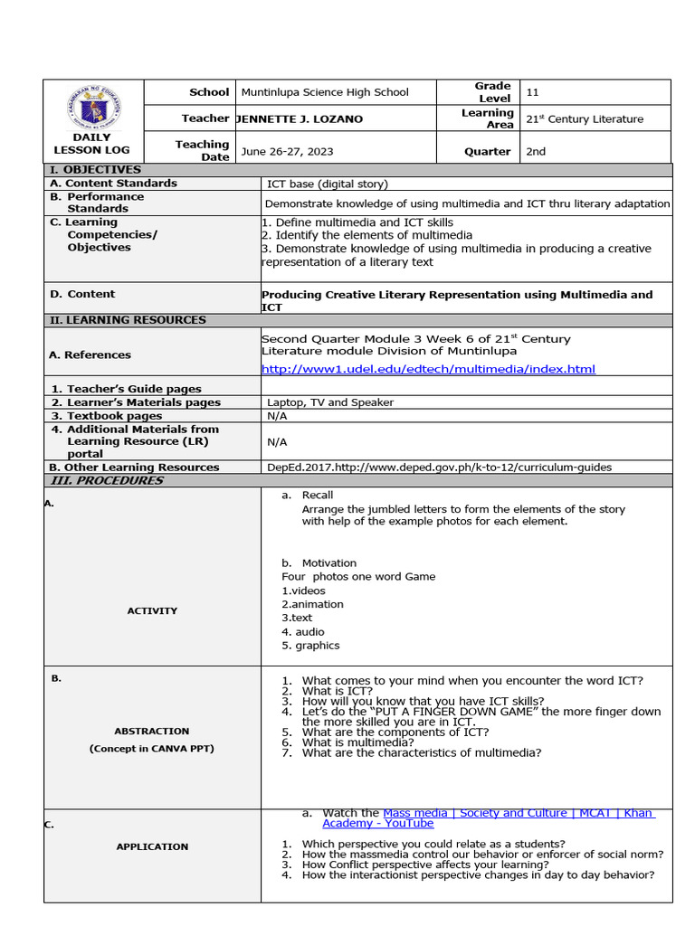 DLP 21st Lozano Sample | PDF | Educational Technology | Multimedia