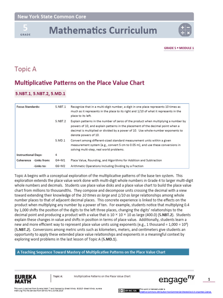 Math g5 m1 Topic A Overview | PDF | Numbers | Decimal
