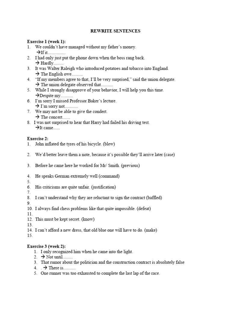 Rewrite Sentences | PDF