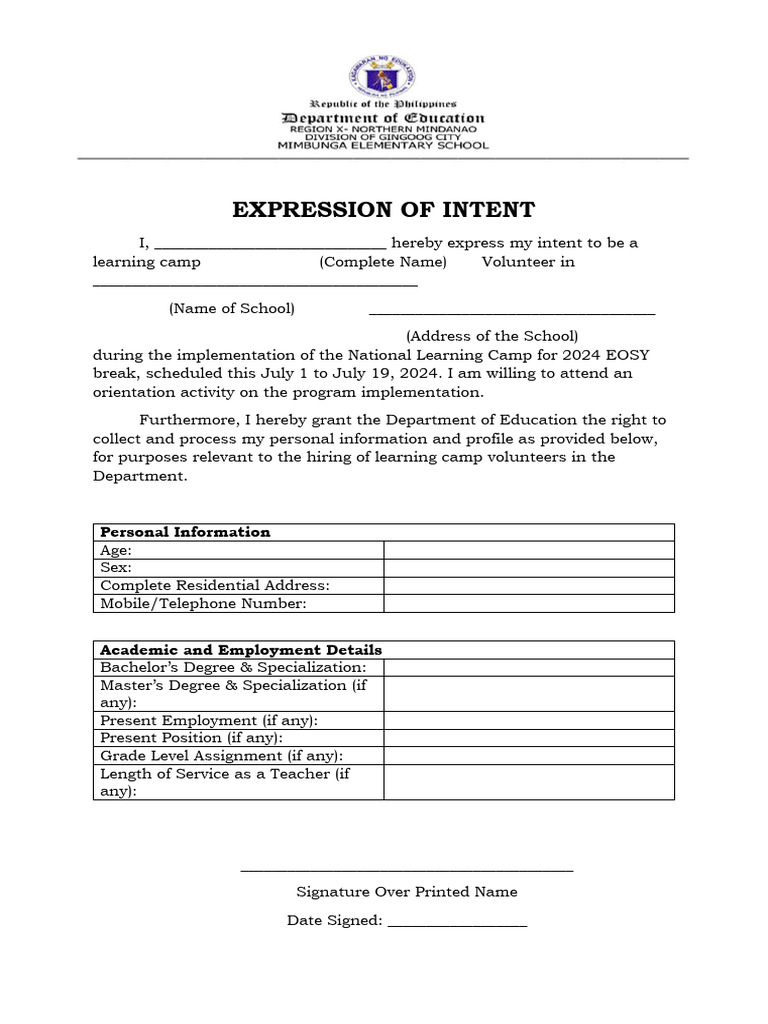 EXPRESSION OF INTENT Auto | PDF | Career & Growth | Social Science