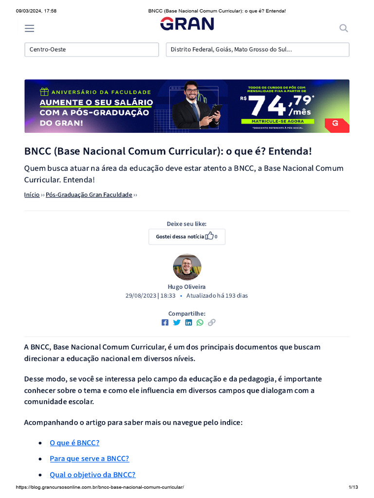 BNCC (Base Nacional Comum Curricular) - o Que É - Entenda! | PDF | Pré ...