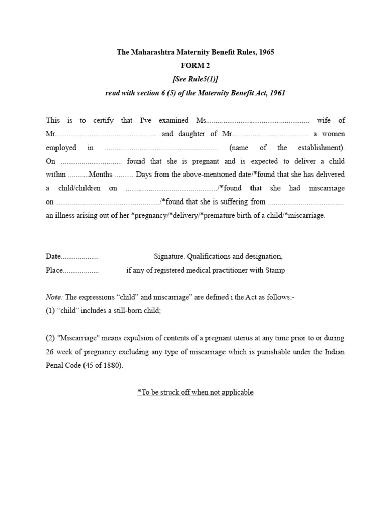 Maternity Benefit Form 2 | PDF | Politics