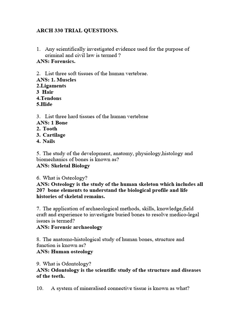 Arch 330 Trial Questions | PDF | Bone | Skeleton