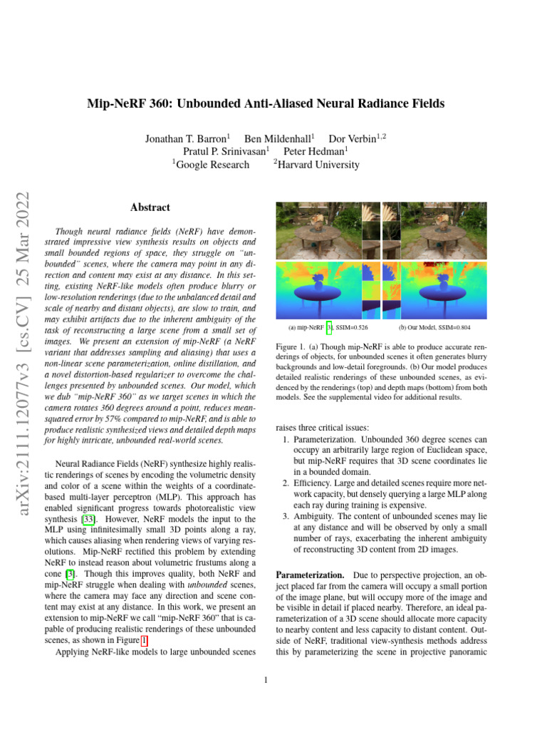 Mip-Nerf 360: Unbounded Anti-Aliased Neural Radiance Fields | PDF