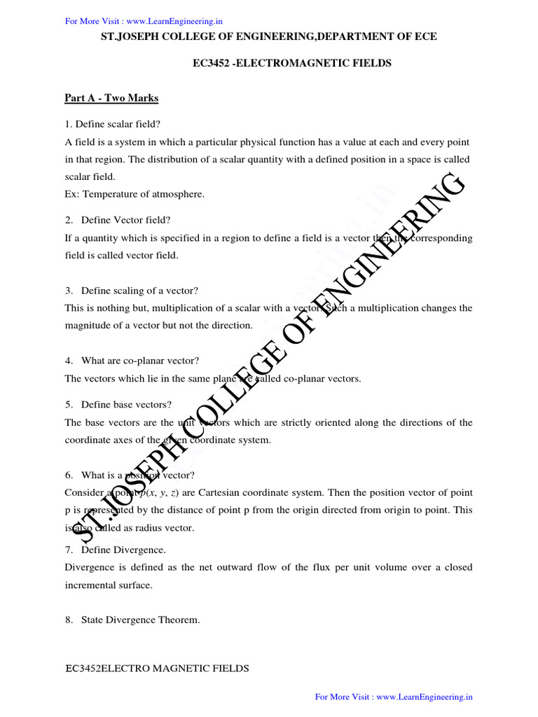 EC3452 IQ 02 - by LearnEngineering - in | PDF | Divergence | Waves