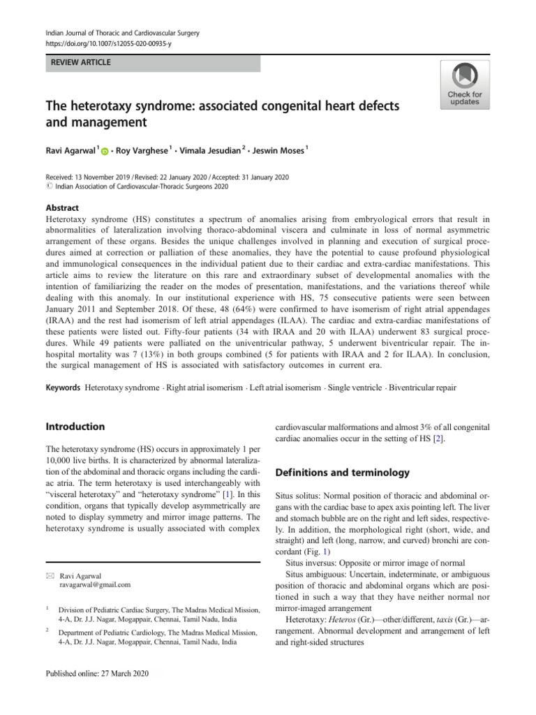 The Heterotaxy Syndrome: Associated Congenital Heart Defects and ...