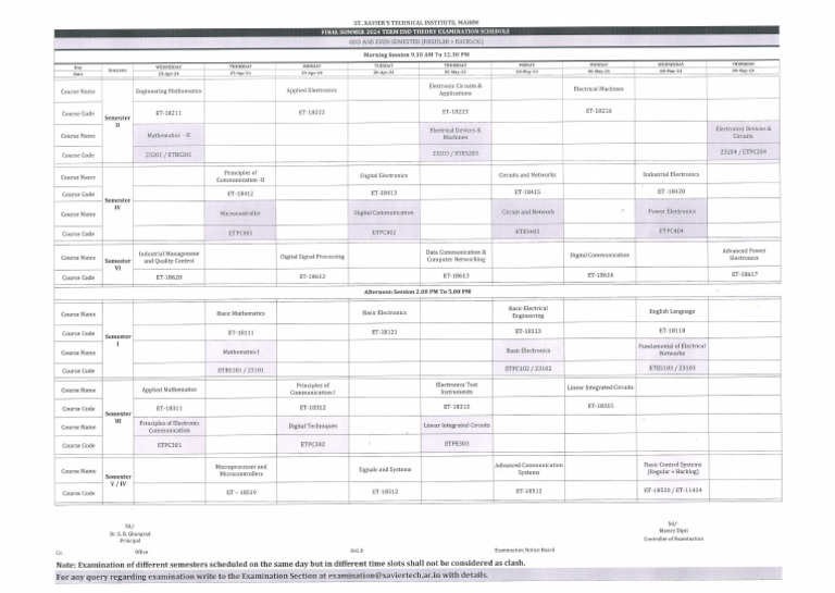 Final Summer 2024 Term End Theory Time Table | PDF