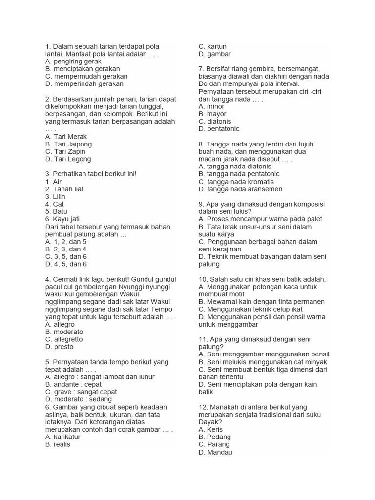 Soal SBDP (Latihan Siswa) | PDF | Seni