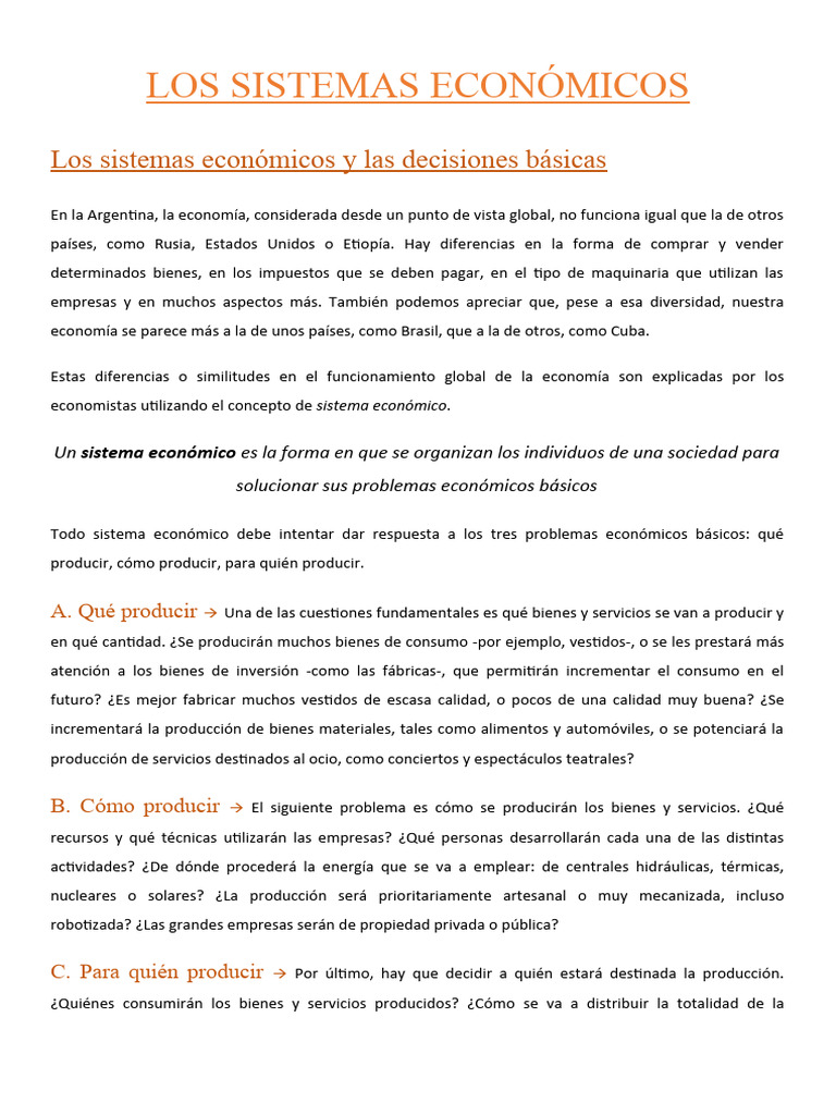 Los Sistemas Económicos - Teoría | PDF | Mercado (economía) | Sistema económico