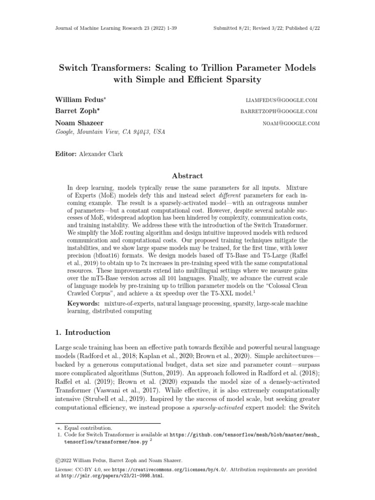 Switch Transformers Scaling To Trillion Parameter Models With Simple ...