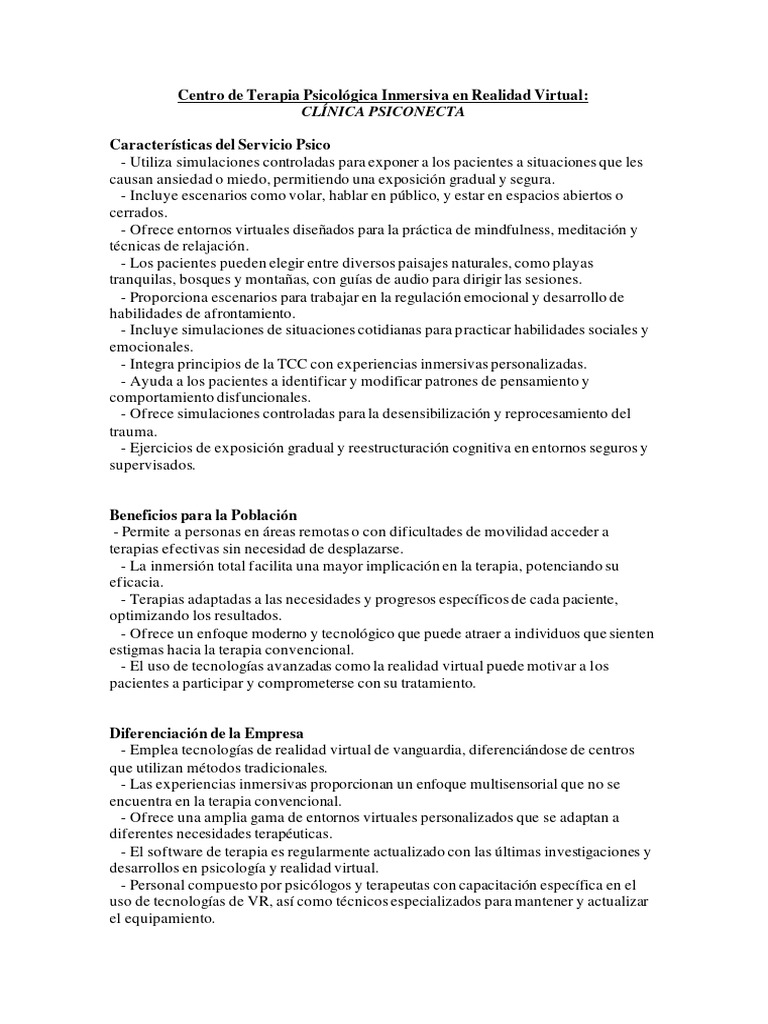 Centro de Terapia Psicológica Inmersiva en Realidad Virtual | PDF ...