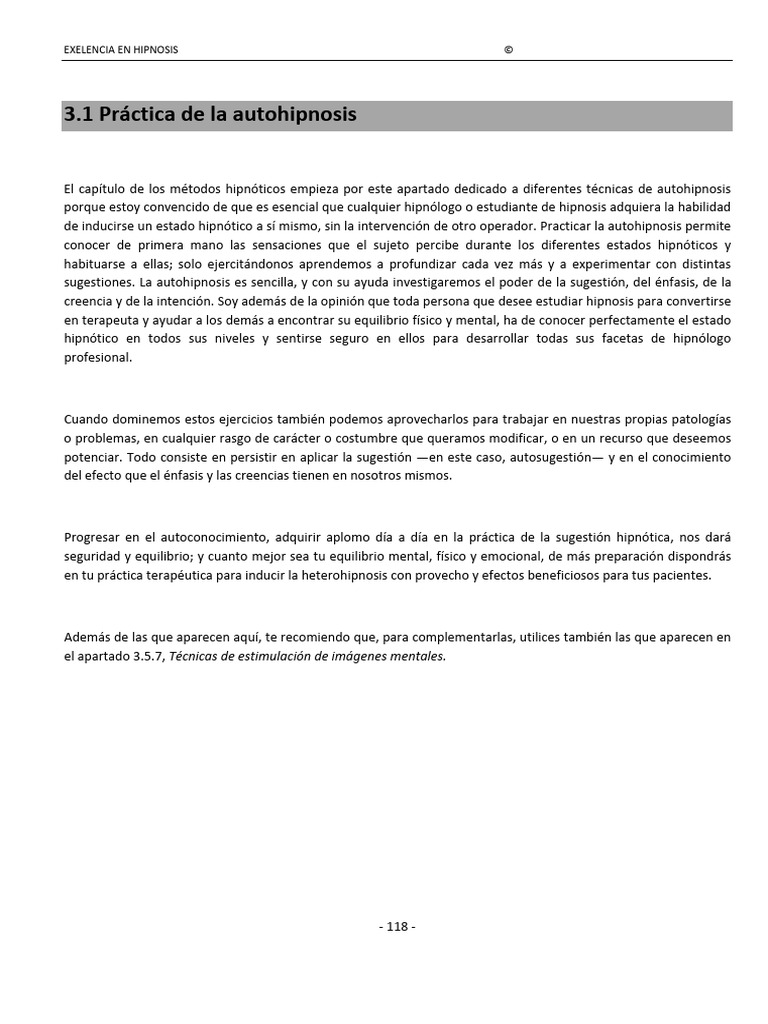 Autohipnosis: Técnicas y Ejercicios | PDF | Hipnosis | Sicología