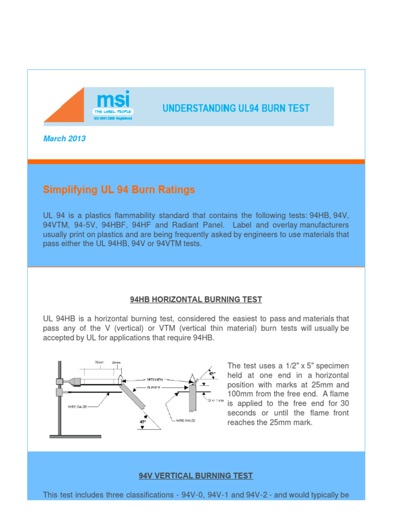 UL 94 Burn Testing Overview | PDF