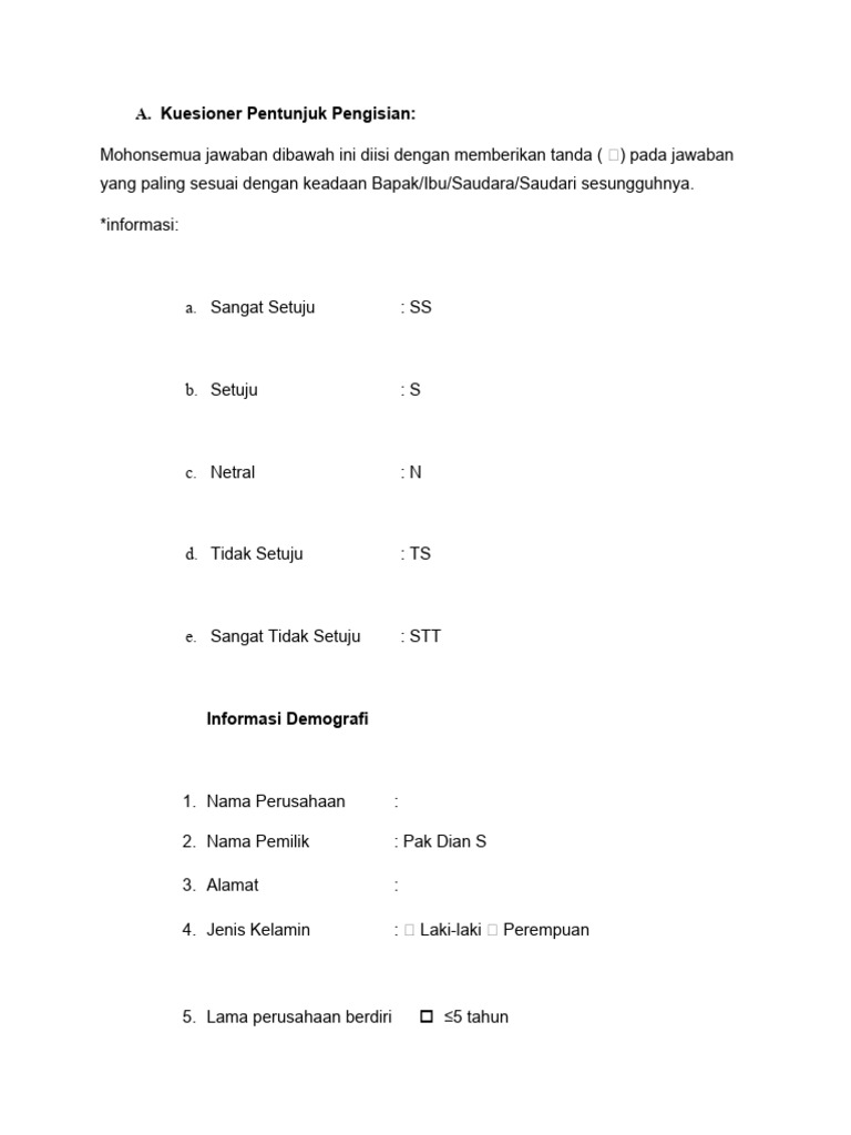 Kuesioner Mini Riset | PDF | Bisnis
