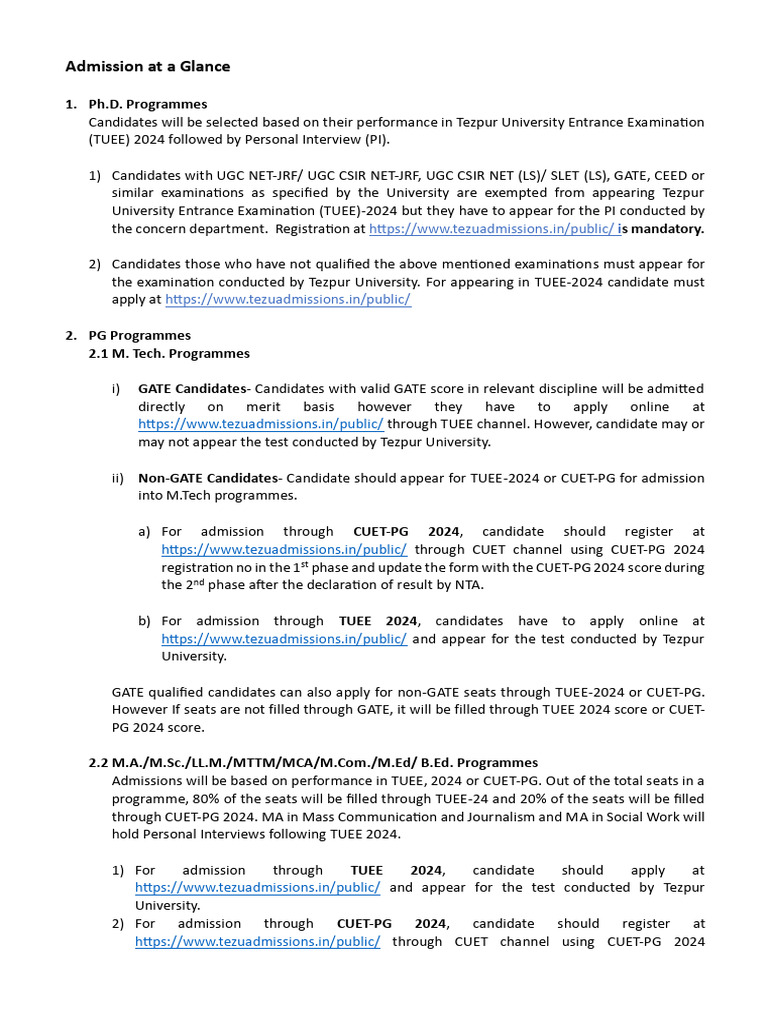 Admission at A Glance | PDF | Academia | Qualifications