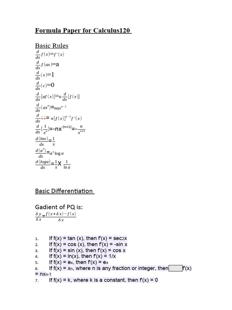 Formula Paper For Calculus120 and Pre Calculus B | PDF | Trigonometric Functions | Mathematical ...