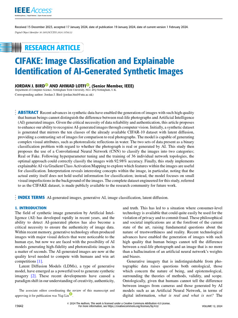 CIFAKE Image Classification and Explainable Identification of AI ...