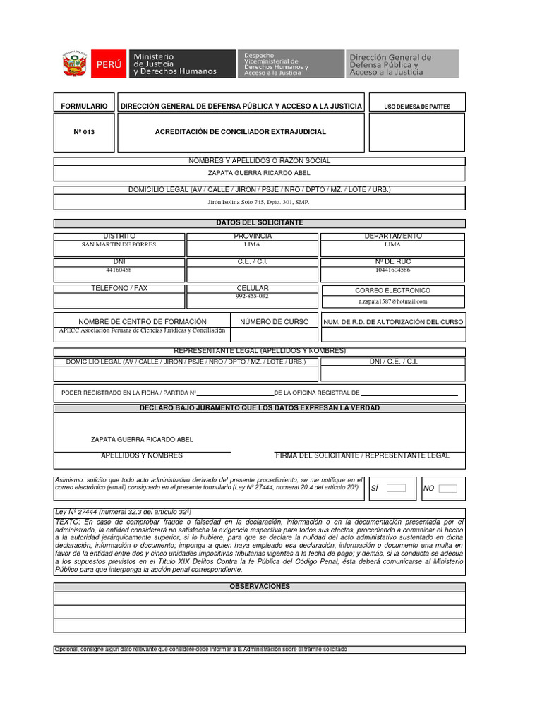 Formato de Acreditacion 2019 Formulario - 013-Dgdpaj 202121 | PDF | Documento de identidad ...