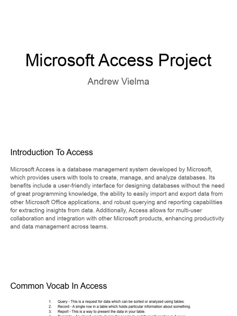 Microsoft Access Project | PDF | Databases | Microsoft Access