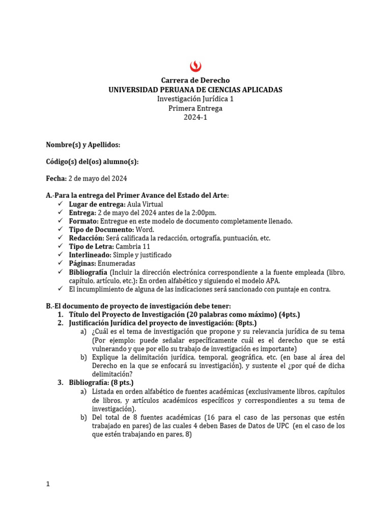 UPC 2024 1 DE Inv - Jur.1 Entrega.1 Mi | PDF