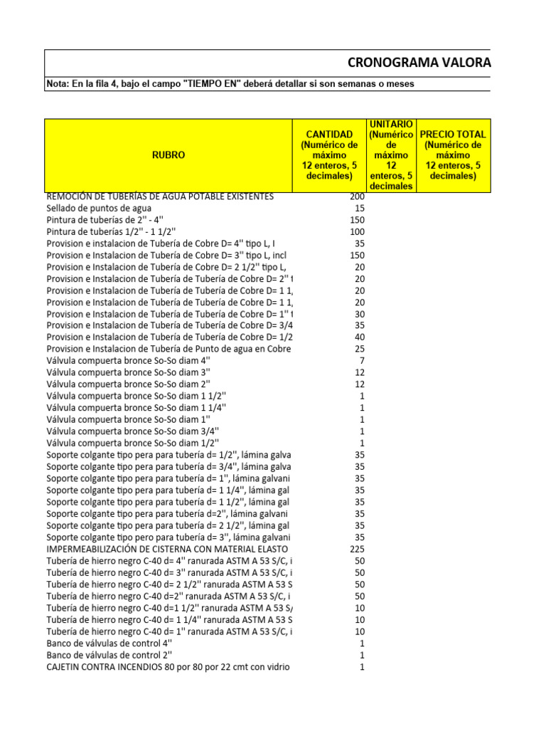 Cronograma Oferente | PDF | Ingeniero civil | Materiales