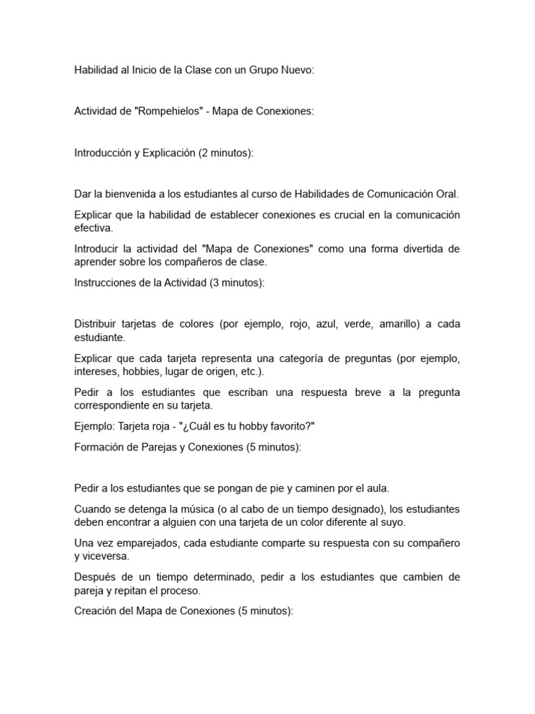 Habilidad Al Inicio de La Clase Con Un Grupo Nuevo | PDF
