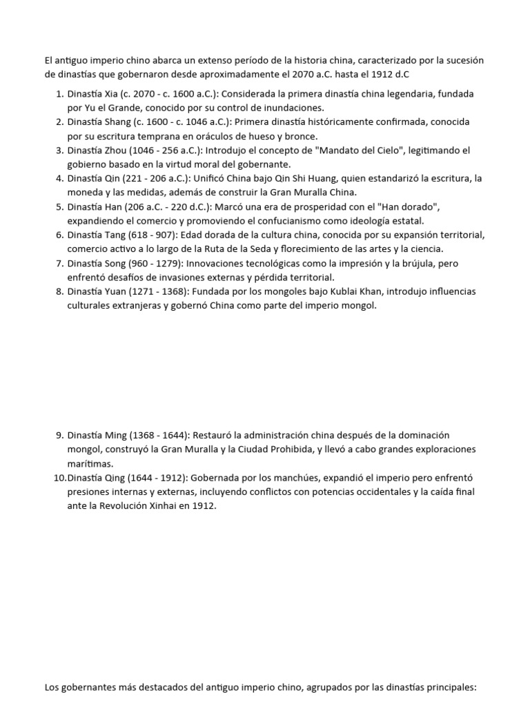 El Antiguo Imperio Chino Abarca Un Extenso Período de La Historia China ...