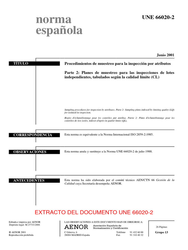 (Ex) Une 66020-2 2001 | PDF | Muestreo (Estadísticas)